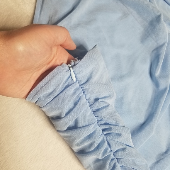 SHEIN | Dresses | Shein Powder Blue One Sleeve Ruched Dress | Poshmark